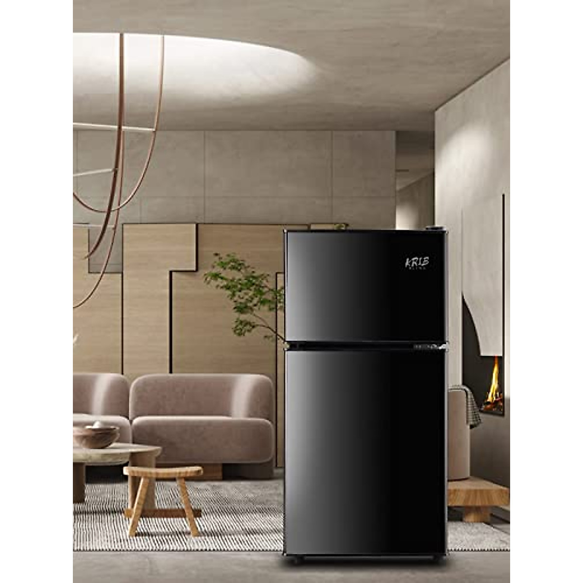 KRIB BLING Refrigerator with Freezer 3.5 Cu.Ft with 7 Level Adjustable Thermostat Control 2 Door Energy Saving Top-Freezer Compact Refrigerator Black