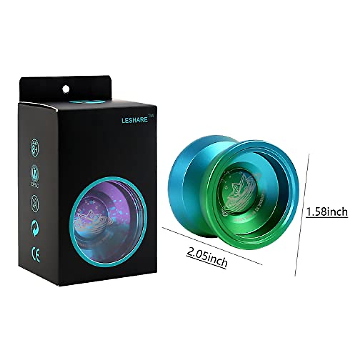 Professional Responsive Yoyo, Aluminum Yo Yo for Kids Beginner, Replacement Unresponsive Ball Bearing for Advanced Yoyo Players + 1 Glove + 5 Yoyo Strings (Blue-Green)