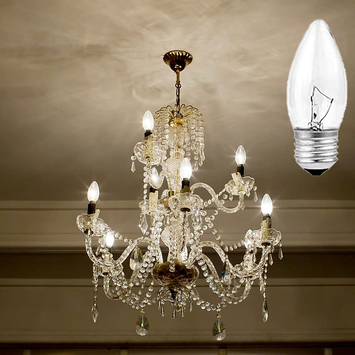 lingruiyi 40W Incandescent Torpedo Tip Chandelier with Crystal Clear Incandescent Light Bulbs,Flame Tip Light Bulbs, Tip Light Bulb and Medium E26 Candelabra Base (8PACK)