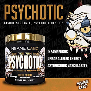 Insane Labz Psychotic Gold, High Stimulant Pre Workout Powder, Extreme Lasting Energy, Focus, Pumps and Endurance with Beta Alanine, DMAE Bitartrate, Citrulline, NO Booster, 35 Srvgs