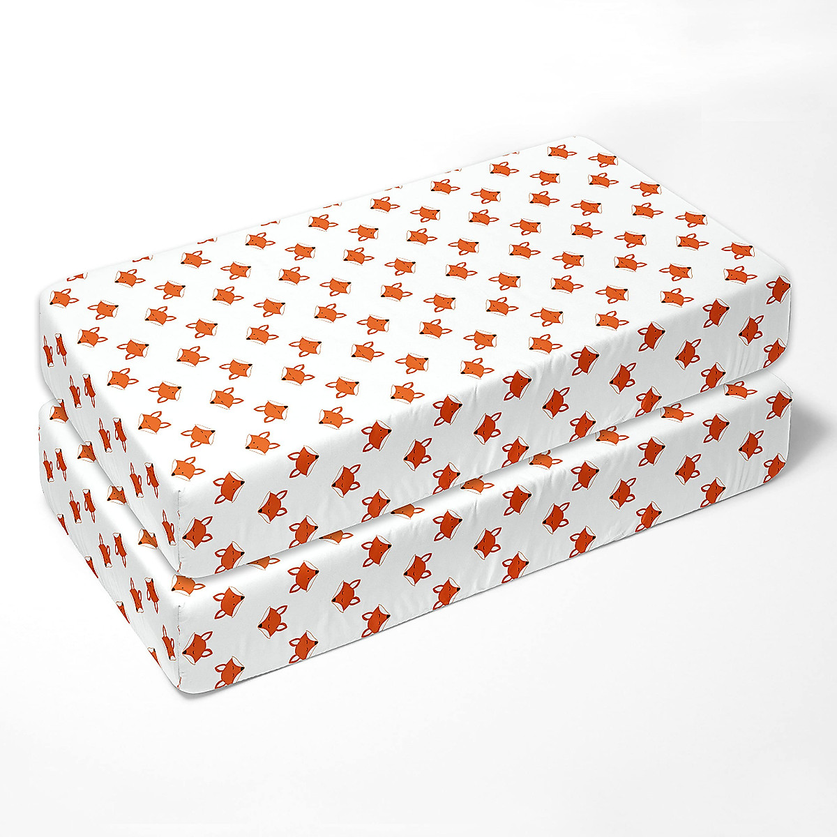 Bacati - Playful Fox Orange/Grey 2 Pack Crib Fitted Sheets (Orange/Grey Fox Print)