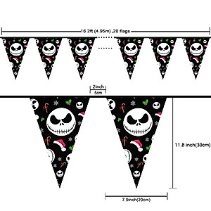 Christmas Bunting Banner Jack Skellington Triangle String Bunting Garland for Christmas Decorations Nightmare Before Christmas Flags Jack Skull Pennants for Halloween Indoor Outdoor Garden Decors