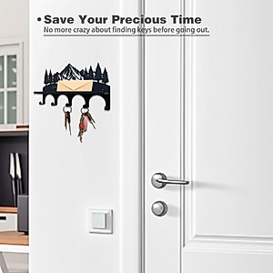 Wall Mounted Key Rack, Decoration Metal Key Rack Hook Organizer with 5 Hooks for Bags Wall Front Door Hallway Kitchen Office, 2-in-1