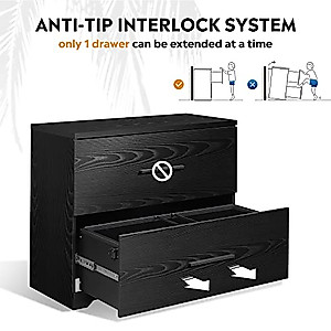 DEVAISE 2 Drawer Wood Lateral File Cabinet with Anti-tilt Mechanism, Storage Filing Cabinet for Home Office, Black