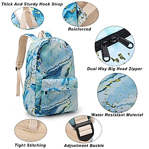 Pawsky Waterproof School Backpack Set Fits 14" Laptop Backpack Daypack College School Bookbag with Lunch Box and Pencil Case (Marble-Blue)