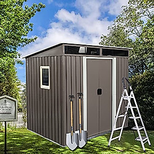 6ft X 4.5ft Outdoor Storage Shed, Galvanized Metal Garden Shed with Window and Metal Foundation, Tool Storage Shed for Patio Lawn Backyard (Gray-with The window-6ftx4.5ft)