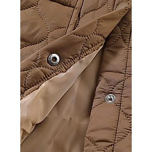 EVALESS Diamond Quilted Jackets for Women Lightweight Collar Long Sleeve Button Down Puffer Jacket Fall 2024 Coat Outerwear with Pockets Brown Medium