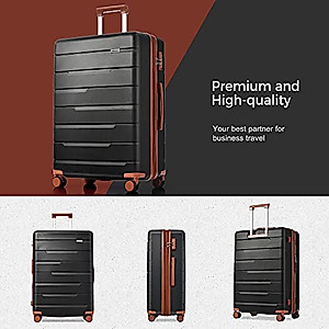 Merax 3 Pcs Expandable ABS Hardshell Luggage Sets with Spinner Wheel Suitcase TSA Lock Suit Case, Black/Brown, (20/24/28)