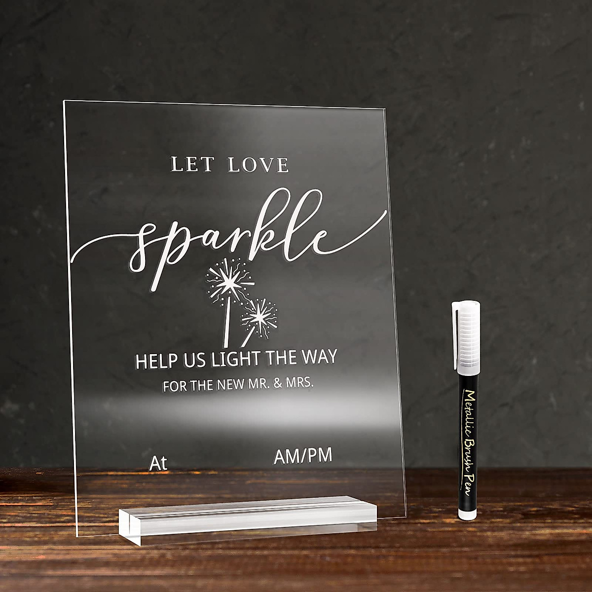 ‘Let Love Sparkle’ Wedding Send-Off Acrylic Sign Stand with Marker Set, Sparkle Exit Display Holder for Rustic Wedding, Anniversary, Engagement, Vertical Reception Table Decoration(8.46 * 10.25 inch)…