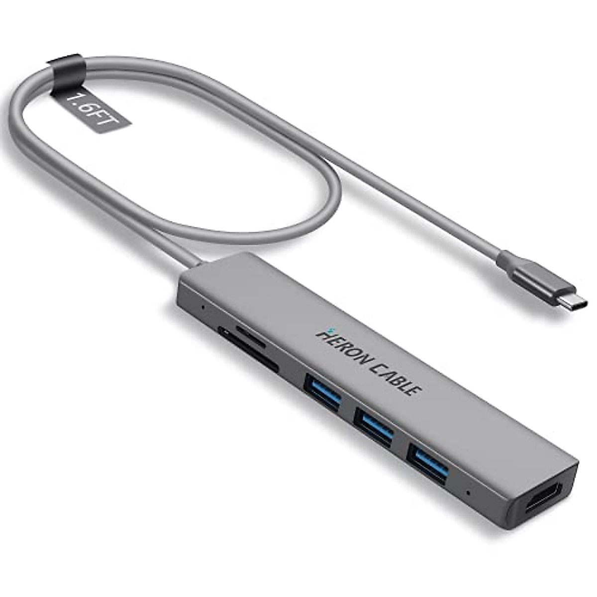 USB C Hub Multiport Adapter, USB C Dongle 6 in 1 USB-C Hub to 4K HDMI, USB 3.0, SD/TF Card Reader with Extra Long 1.6 FT Cable for MacBook Pro/Air, iPad Pro, iPad Air 2020，iMac and Other USB C Laptop