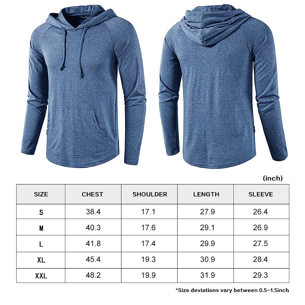 SIR7 Men's Gym Workout Active Long Sleeve Pullover Lightweight Hoodie Casual Hooded Sweatshirts(Deep Blue X-Large)