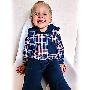 HINTINA 3T Toddler Little Boy Plaid Sweatsuit Outfits Long Sleeve Hooded Sweatshirt Hoodie Fall Winter Clothes Clothing Set 3-4T