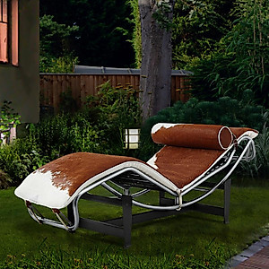 HuPoFun Le Corbusier Style LC4 Chaise Lounge Chair Reproduction - Brown & White Pony Leather