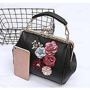 Abuyall Women's Retro Handbag Kiss Lock Shoulder Bag Vintage Purse Flowers M D