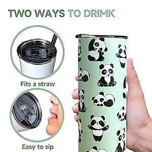 Ceovfoi Panda Gifts for Women Mug Cute Tumbler with Lid and Straw Coffee Cup Stuff Decor Kung Fu