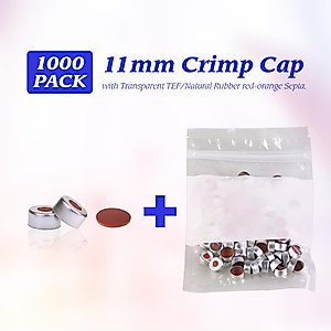 ALWSCI 1000 PCS Aluminum Silver Crimp Seals with Transparent PTFE/Natural Rubber red-Orange Septa, Cap Size 11 mm