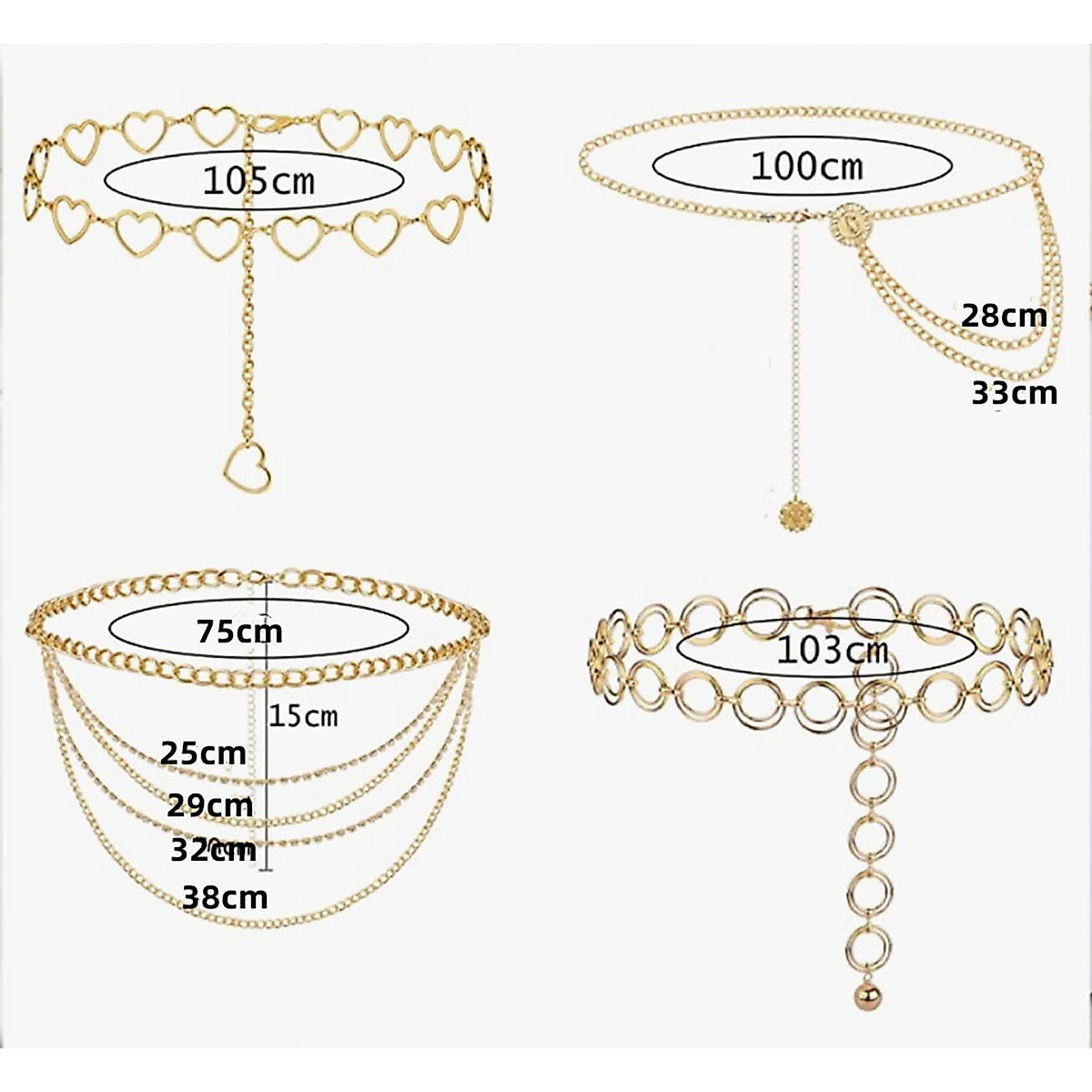 Zhang shine Fashion Long Tassel Love Hearts Pendant Silver Metal Waist Chain Women Adjustable Body Link Belts Body Belly Jewelry for Jeans Dresses