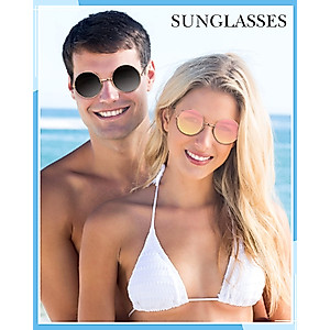 Weewooday 30 Pairs Round Hippie Sunglasses Retro Colored Hippie Glasses 60s 70s Trendy Sunglasses Metal Frame Circle Glasses Reflective Lens Sunglasses for Women Men, Multicolored