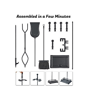 Lichamp Fireplace Tools Set, 5-Pieces Indoor Outdoor Sturdy Fire Place Poker Sets with Retro Handle, FTS25BK