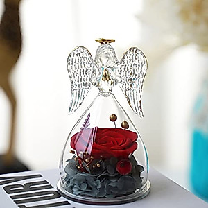 Miofula Preserved Flower Rose Birthday Gifts for Mom, Angel Figurines with Forever Real Rose Gifts for Her Mom Grandma, Angels Gifts for Mothers Day Christmas Anniversary Thanksgiving Birthday Gifts