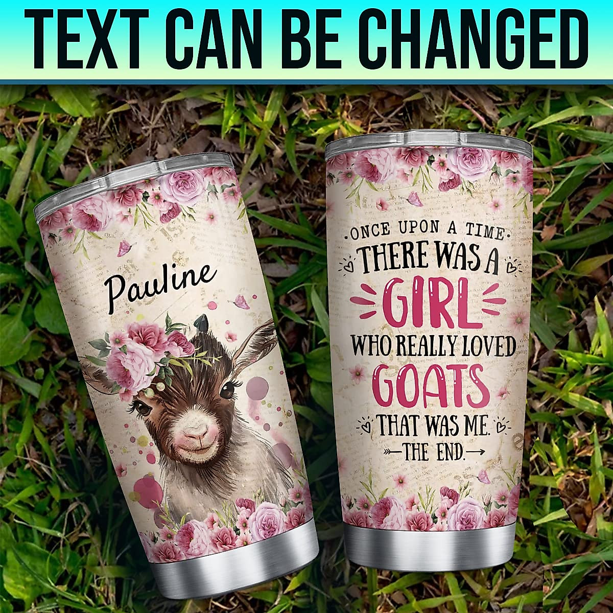 Wassmin Personalized Goat Tumbler Cup With Lid 20oz 30oz Animal Stainless Steel nsulated Tumblers Coffee Travel Mug Custom Name Birthday Christmas Goats Cups For Women Kids