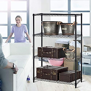4 Tier Heavy Duty Metal Shelf-36"Lx14"Wx54"H Wire Shelving Unit Adjustable Storage Sturdy Durable Steel Layer Rack Organization for Restaurant Pantry Kitchen Space-Saving Overall Commercial Rack Black