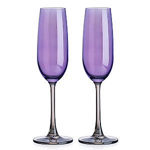 Home to Table Elegant Purple Flute Champagne Glasses Set of 4, 7oz With Stem - Fancy Glass Cups - Modern Unique Drinking Glasses for Home, Dinner Table, Parties
