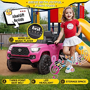 Blitzshark 12V Kids Ride on Car Licensed Toyota Tacoma Battery Powered Motorized Electric Vehicle, with Remote Control, Digital Display, Spring Suspension, Storage Space, Music &FM, Pink
