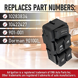 Master Power Window Switch - Driver Side Door - Compatible with Chevy Impala & Buick Rendezvous 2000-2005 - Replaces GM part 10283834, 10422427, 901-001