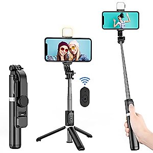 Aureday Selfie Stick with Wireless Bluetooth Remote, Portable 41 Inch Gopro Selfie Stick Tripod with Light, Compatible with iPhone 14/13 Pro/12/11 Pro/Max/XS/XR/X/8/7 and Android Smartphones