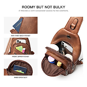 LATMAP 7L Sling Bag For Women Men Cross body Chest Bags Small Backpack Purse Fanny Pack Shoulder Travel Belt Bag Faux Leather Brown