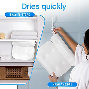 BASIC CONCEPTS Bathtub Pillow for Neck and Back Support with Drying Hook, Bathtub Pillow Machine Headrest for Soaking & Straight Back Tubs - Bath Accessories, Machine Washable, 6 Suction Cups