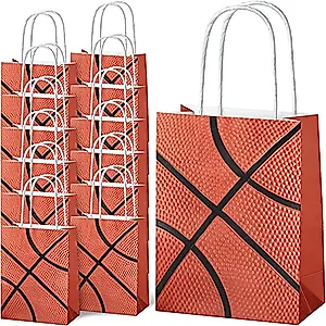 24 Pieces Basketball Party Favor Bags Basketball Present Goodie Bags Basketball Treat Candy Bags Sports Themed Paper Bags for Birthday Party Favors Supplies Decorations