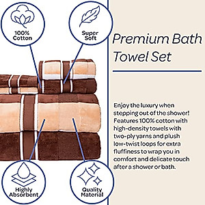 6-Piece - Oakville Beige-Striped 100% Cotton Velour Set With 2 Bath Towels, 2 Hand Towels, and 2 Washcloths by Lavish Home