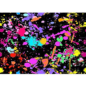 OUYIDA 7X5FT Neno Glow in The Dark Birthday Backdrops Colorful Graffiti Splash Paint Party Background Slime Happy Birthday Black Light Sleppover Party Decorations for Kids Birthday Banner CEM123B