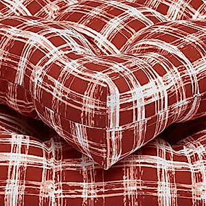 Amazon Basics Tufted Outdoor Patio Square Seat Cushion 19 x 19 x 5 Inches, Red Plaid Geo - Pack of 2