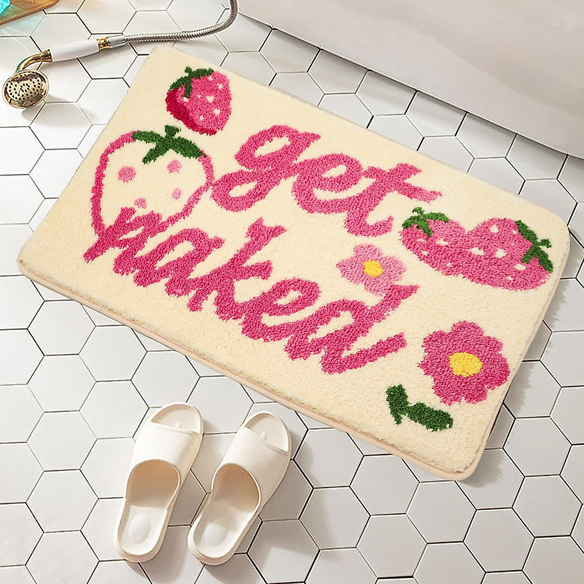 Enhopty Get Naked Bath Mat Strawberry Flower Bathroom Rugs Fun Cute Door Mat Non Slip Microfiber Absorbent Shower Rugs for Home Tub Bedroom…