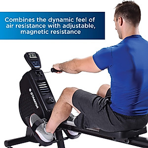 Stamina Dual Air and Magnetic Resistance Rowing Machine w/Fitness Coaching App - 8 Levels Magnetic & Air Resistance, LCD Monitor - Compact Rowing Machines for Home Use