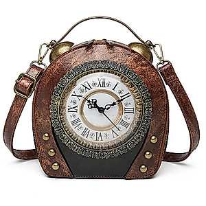 Real Working Clock Handbags Purse Antique Steampunk Shoulder Bag PU Messenger Bag