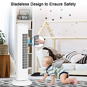 COSTWAY Tower Fan, 28-Inch Oscillating Tower Fan, Quiet Cooling Whole Room Bladeless, 3 Speed, 3 Wind Mode, Oscillating Tower Fan for Bedrooms, Living Rooms, Kitchen (White)