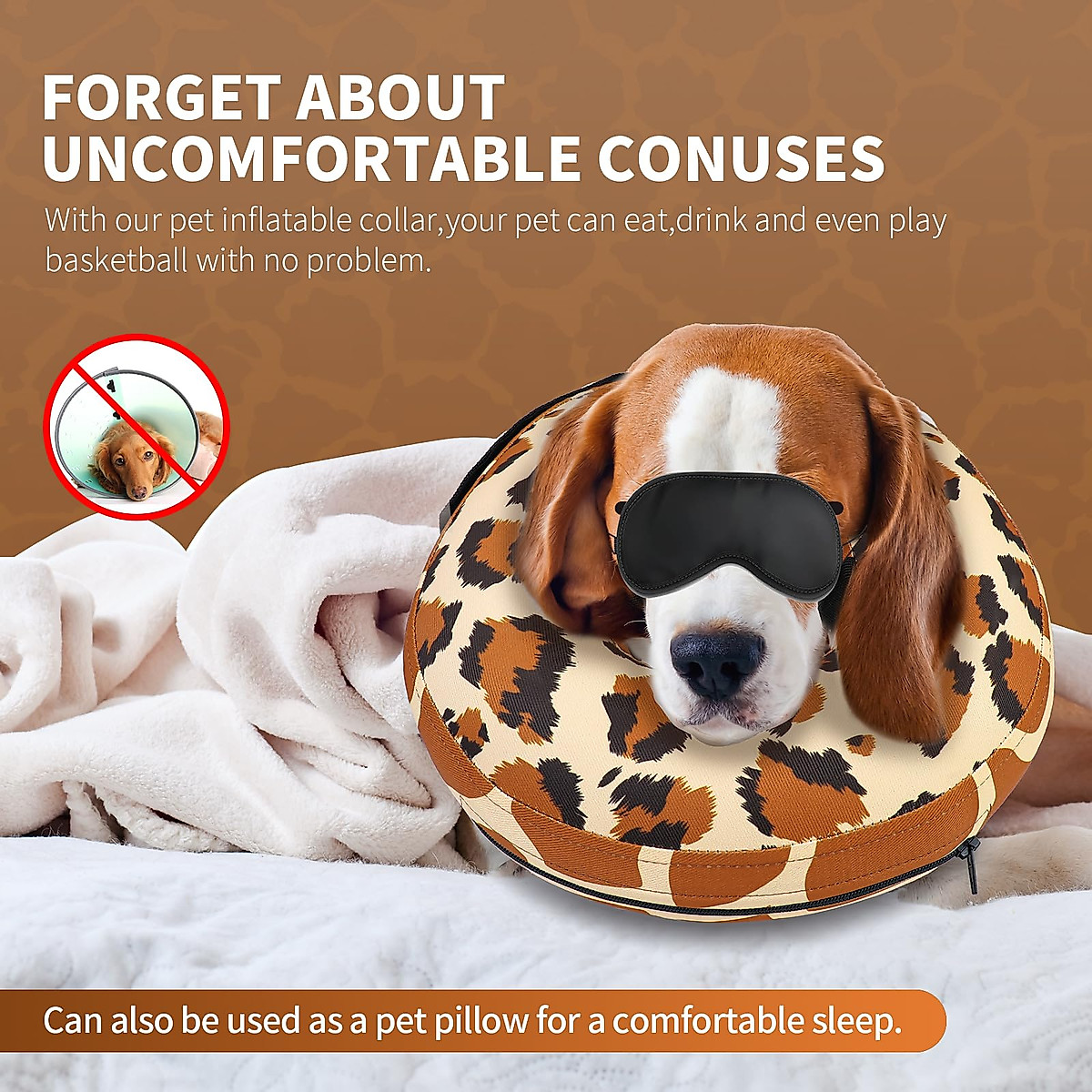 Protective Inflatable Dog Recovery Cone Collar for Small Medium Large Dog, Donut Leopard Cone Alternative After Surgery for Dogs Cats (Leopard-S)