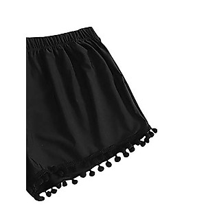 Verdusa Women's Pom Pom Trim Elastic Waist Swimsuit Bottom Boy Shorts Black L