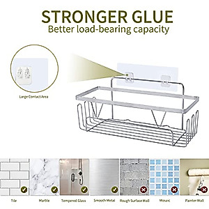 Meikeyi bathroom organizer shower caddy Shelf (2Pack) with1 Soap Dishes, No Drilling adhesive Stainless Steel bathroom Wall Mount shampoo holder storage