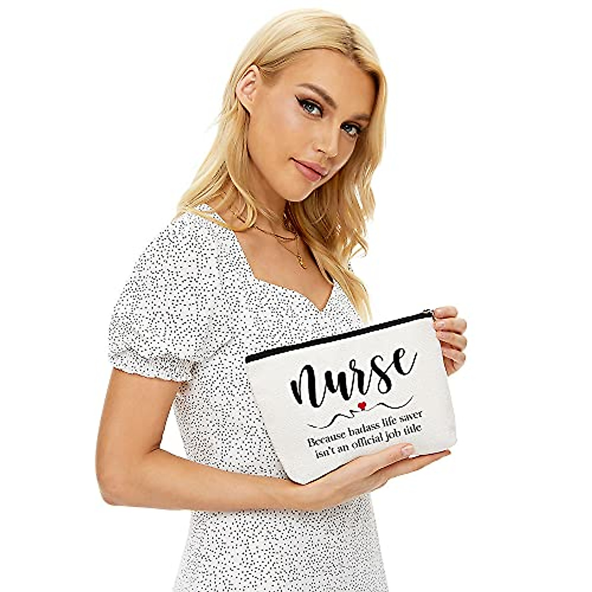 Because Bad*ss Life Saver isn't an Official Bob Title-Nurse Gifts,Nursing Student Gifts for Women,Nurse Practitioner Gifts,Best Nurse Ever, Waterproof Cosmetic Bag