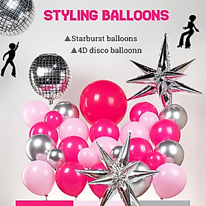 yeewaka Hot pink and silver disco balloon arch garland kit 150pcs with disco ball star mylar balloon for back to 80s 90s DiscoTheme prom Women 30th Birthday last rodeo bachelorette party decorations