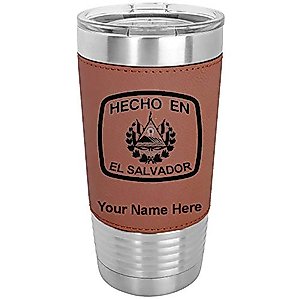 LaserGram 20oz Vacuum Insulated Tumbler Mug, Hecho En El Salvador, Personalized Engraving Included (Faux Leather, Dark Brown)