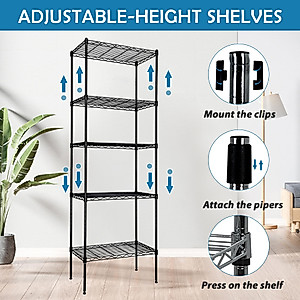 YIQIEDEY 5 Tier Shelf Display Shelf Garage Racks for Storage Garage Shelf with Adjustable Wire Shelving Unit Metal Shelf Garage Shelf for Laundry Bathroom Kitchen Pantry Closet(30" Lx14 Wx61 H,Black)