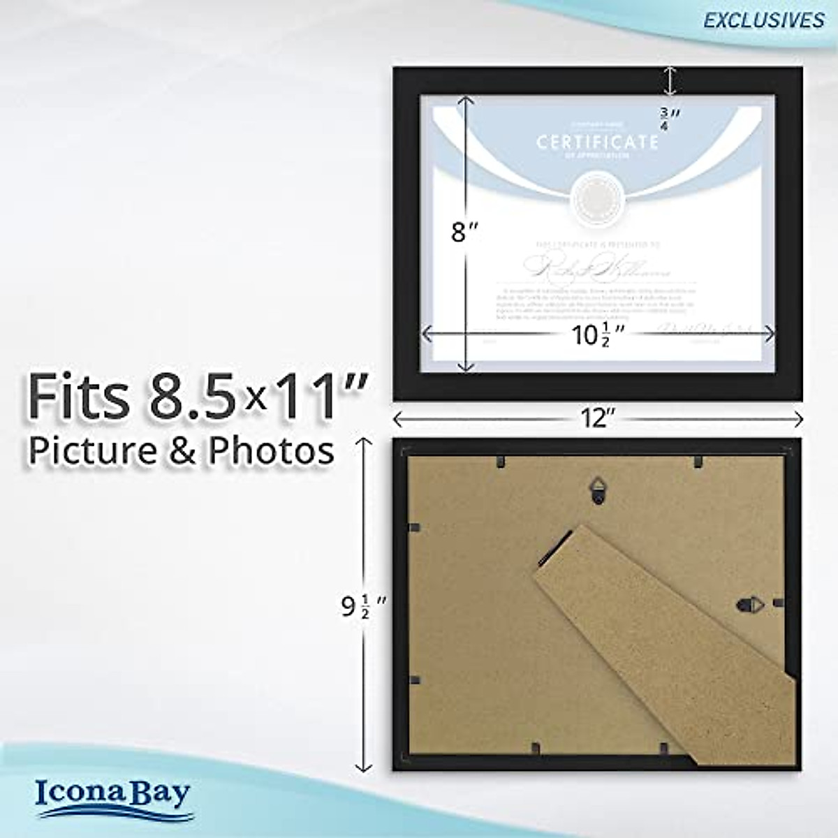 Icona Bay 8.5x11 Diploma Frames (Black, 12 Pack), Sturdy Wood Composite Certificate Frame, Sleek Document Frame Bulk, Table Top or Wall Mount, Exclusives Collection