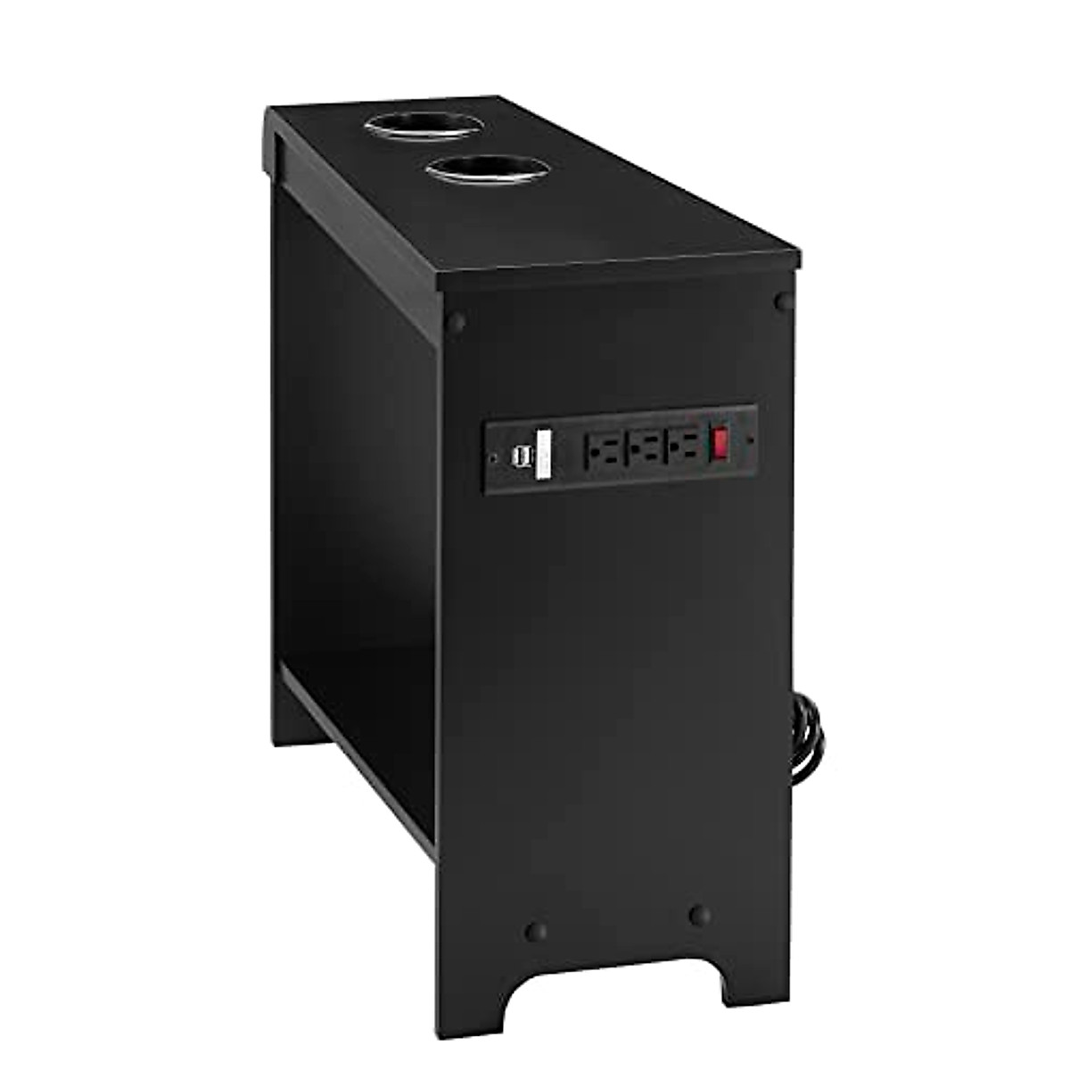 Naomi Home Jade End Table with USB Ports & Outlets, Wooden Side Table for Bedrooms, Modern End Table, Set of 2, Black