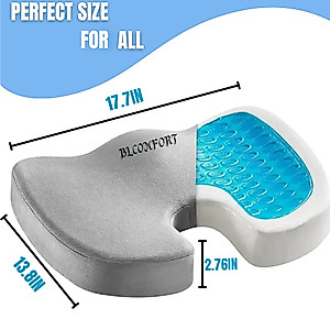 BLCOMFORT Gel Enhanced Seat Cushion for Desk Chair – Premium Gel Memory Foam Office Chair Cushion, Car Seat Cushion for Driving, Gaming – Chair Cushions for Back & Sciatica Pain Relief (Grey)